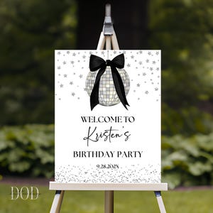 Black Bow & Disco Ball Welcome Sign, Coquette Ribbon Theme, Editable ...
