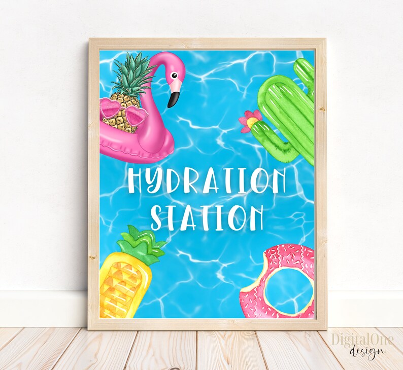 Pool Party Hydration Station Sign Template Printable Pool - Etsy