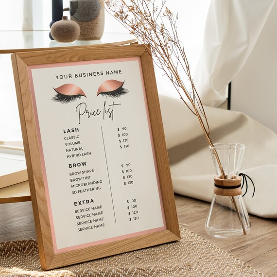 Lash Price List Template Price List Flyer Editable Price | Etsy