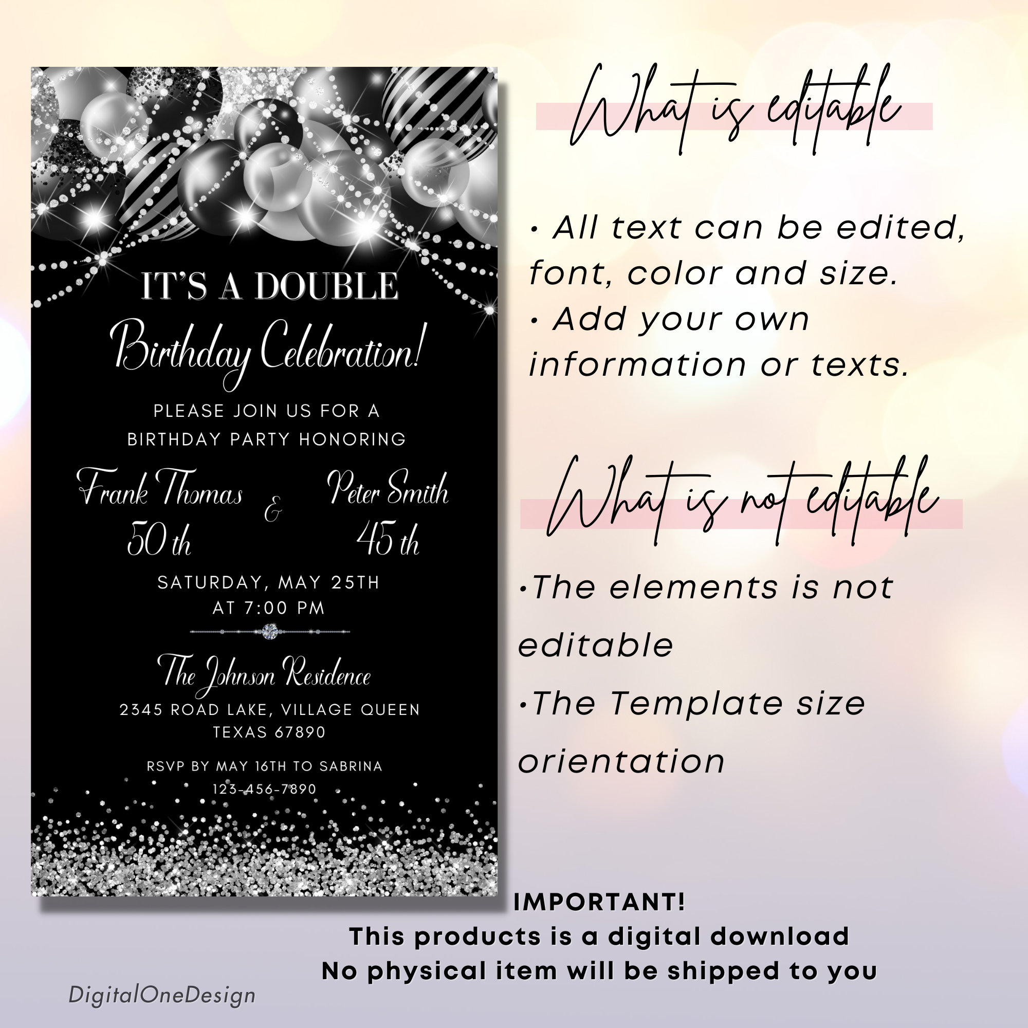 Double Birthday Celebration Invitation, Adult Joint Birthday Invite ...