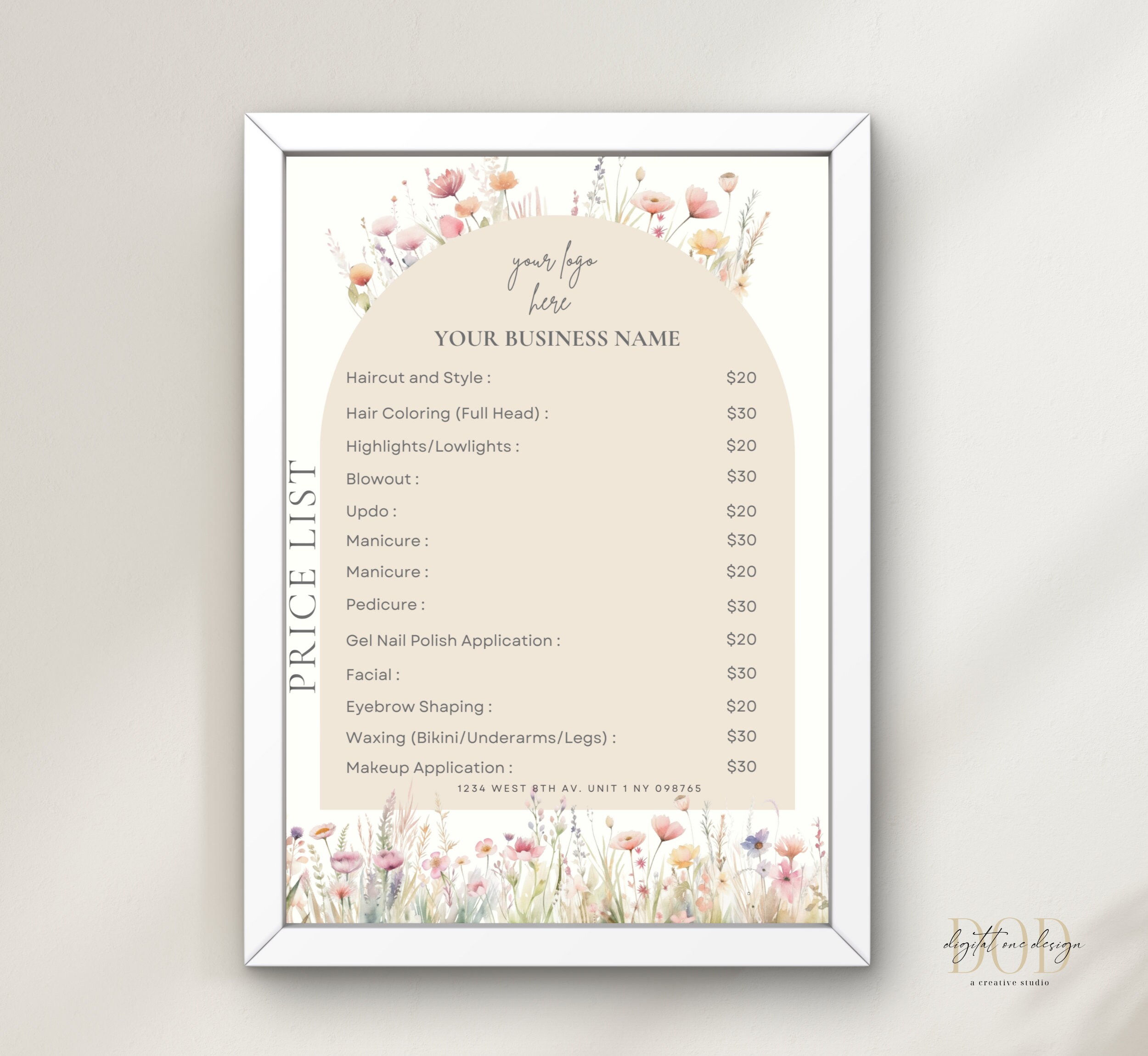Modern Wild Floral Price List Template, Chic Menu Template for Small ...