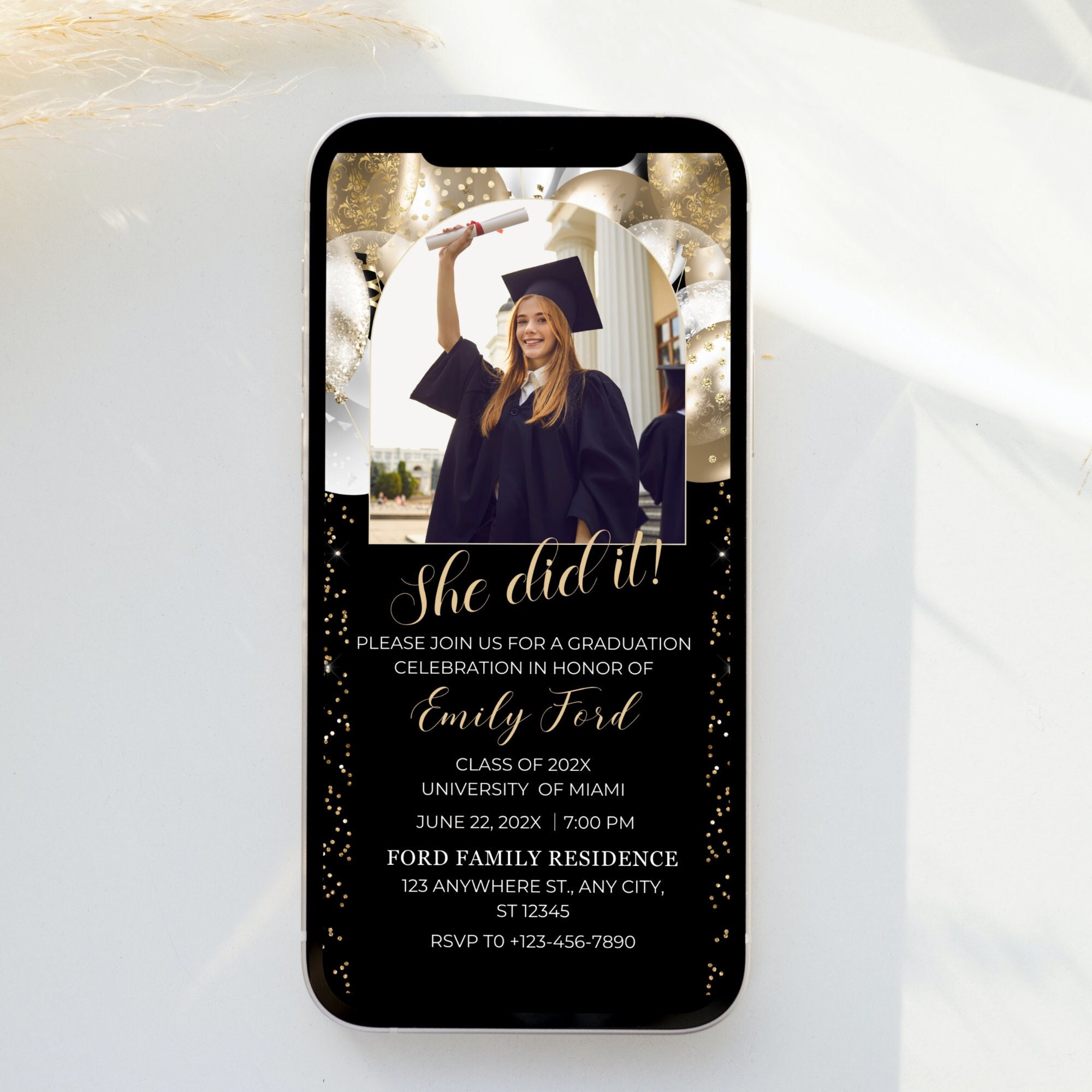 She Did It Graduation Party Invitation, Graduation Photo Invitation ...