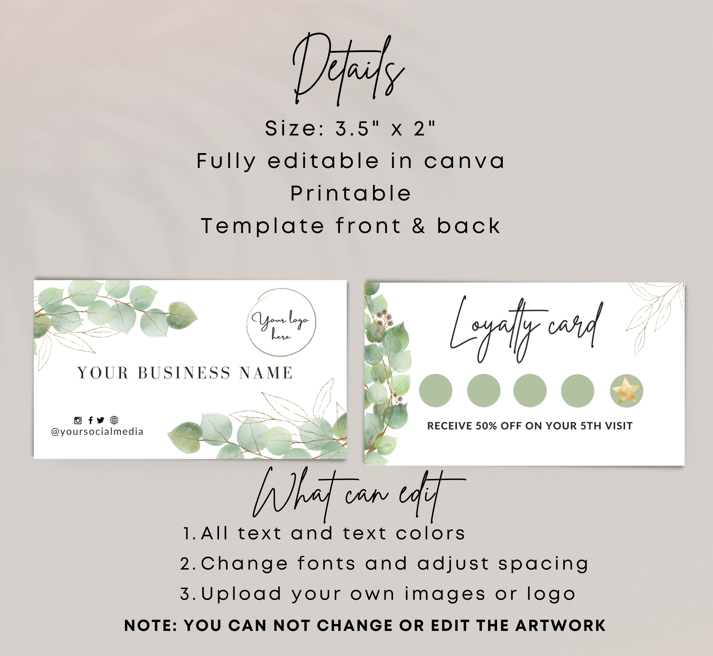 Editable Loyalty Card Template, Printable Reward Punch Card, Greenery ...