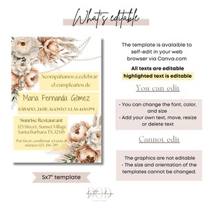 Spanish Boho Floral Birthday Invitation, Elegant Boho Floral and Pearls ...