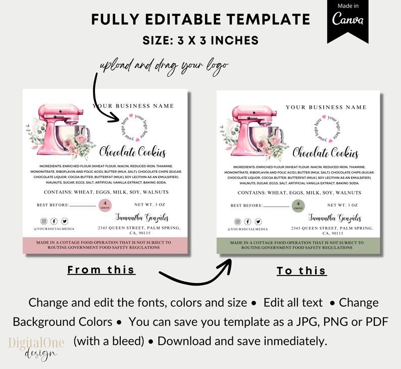 Editable Cottage Law Baking Labels Template, Pink Mixer Ingredient ...