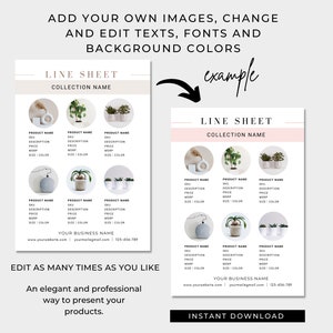 Line Sheet for Wholesale, Product Sales Sheet, Wholesale Template ...