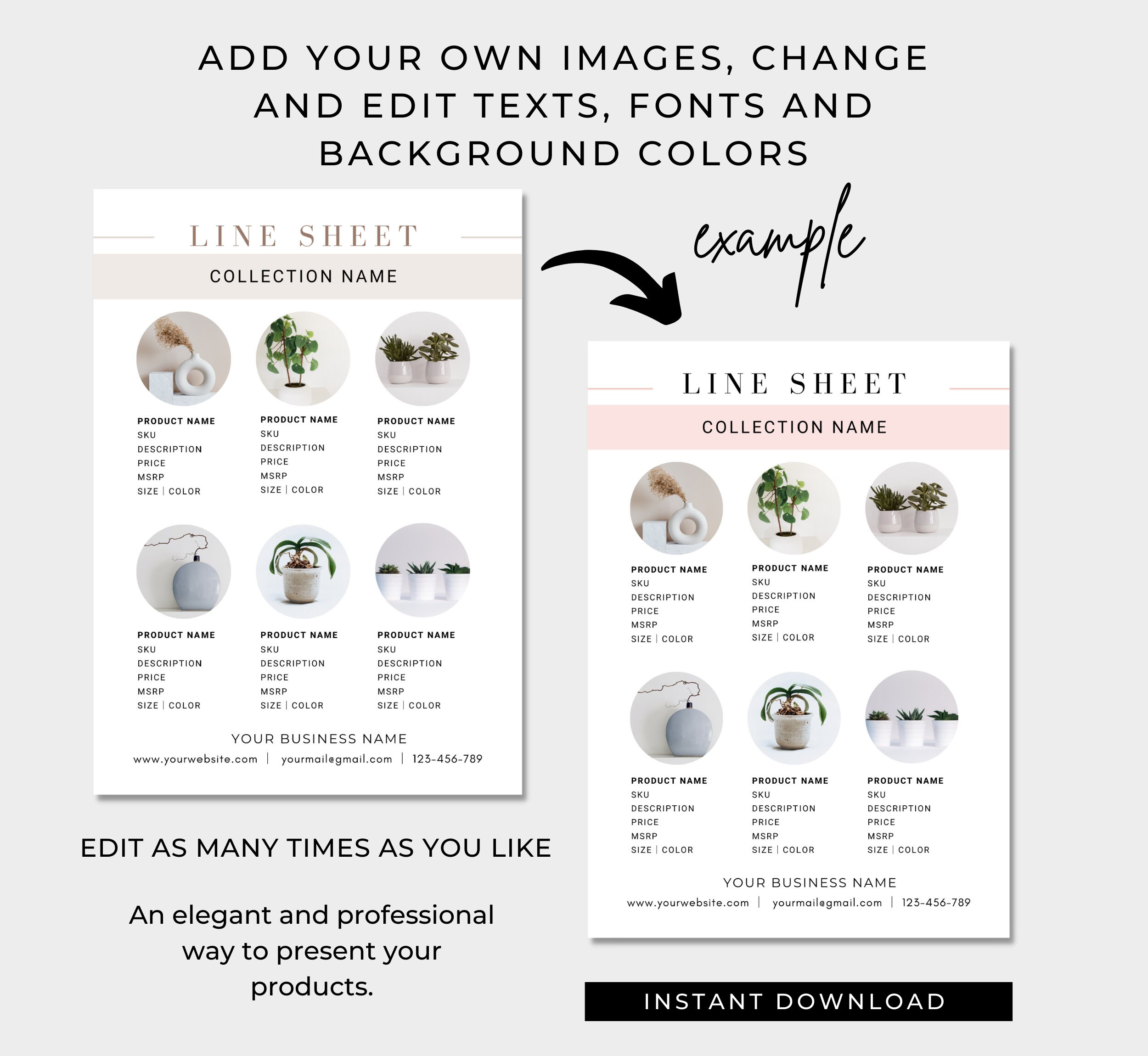 Line Sheet for Wholesale, Product Sales Sheet, Wholesale Template ...
