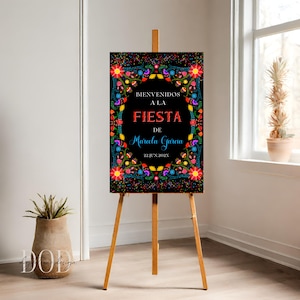 Spanish Fiesta Birthday Welcome Sign, Mexican Floral Theme, Bienvenidos ...