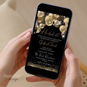 Editable Dinner Party Menu Template, Gold & Black Balloons Theme ...