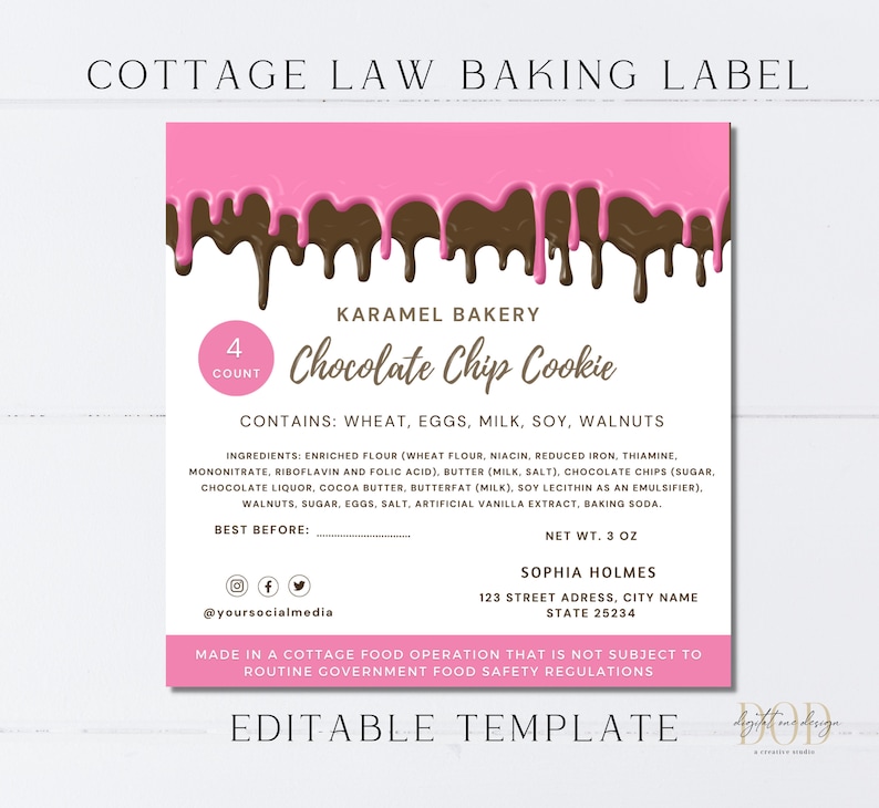 Cottage Law Food Label for Home Baking, Editable Cookie Ingredient ...