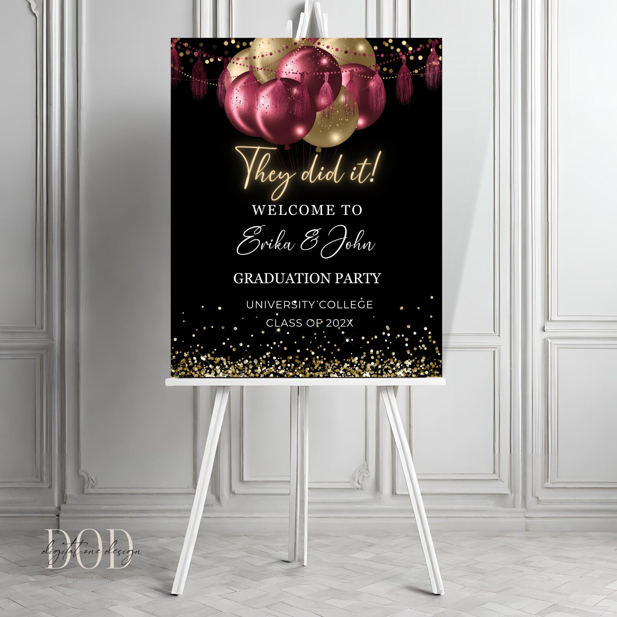 They Did It Joint Graduation Party Welcome Sign, Burgundy & Gold ...