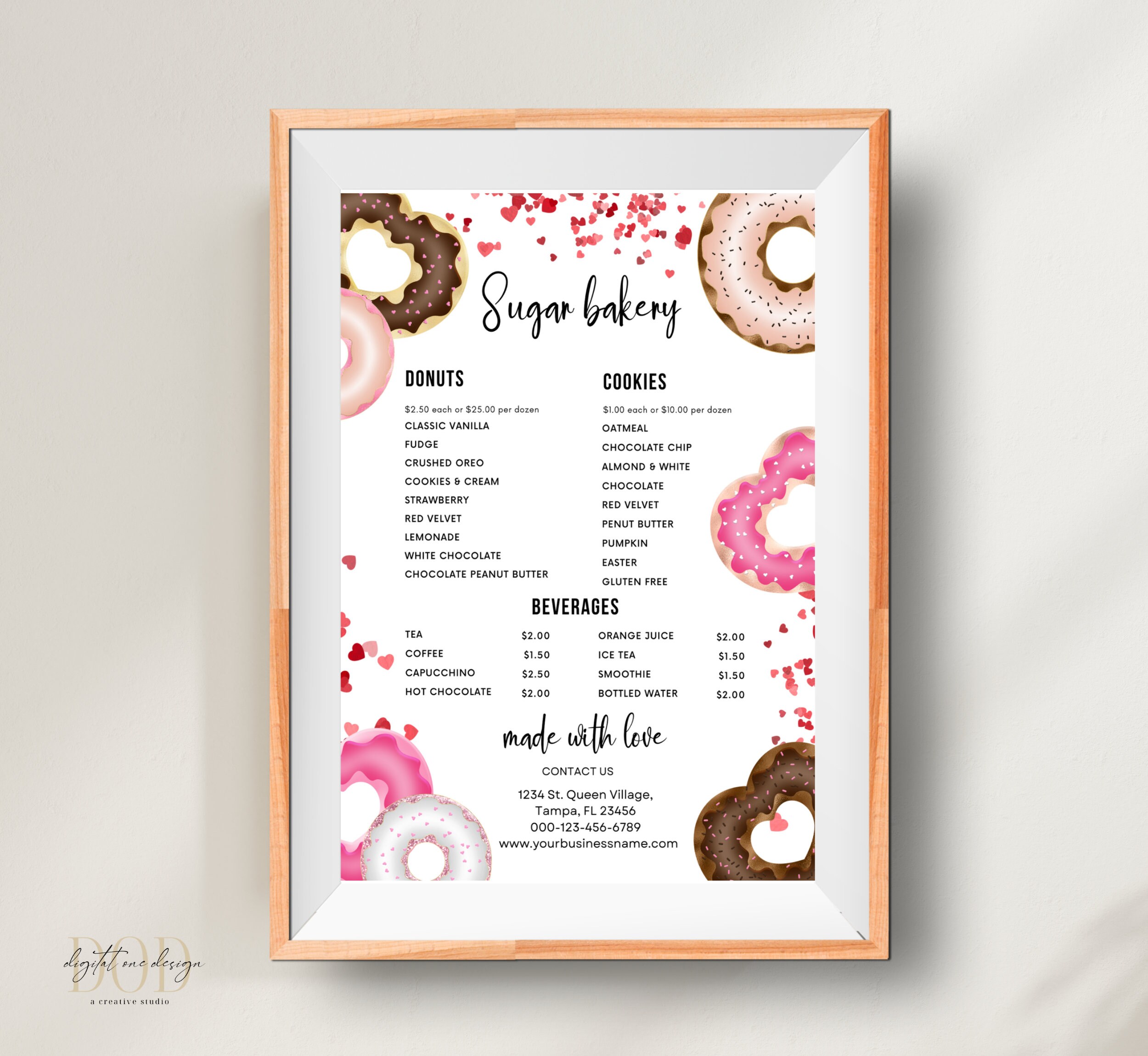 Donuts Valentine's Price List Template, Sweet Bakery Menu Template ...
