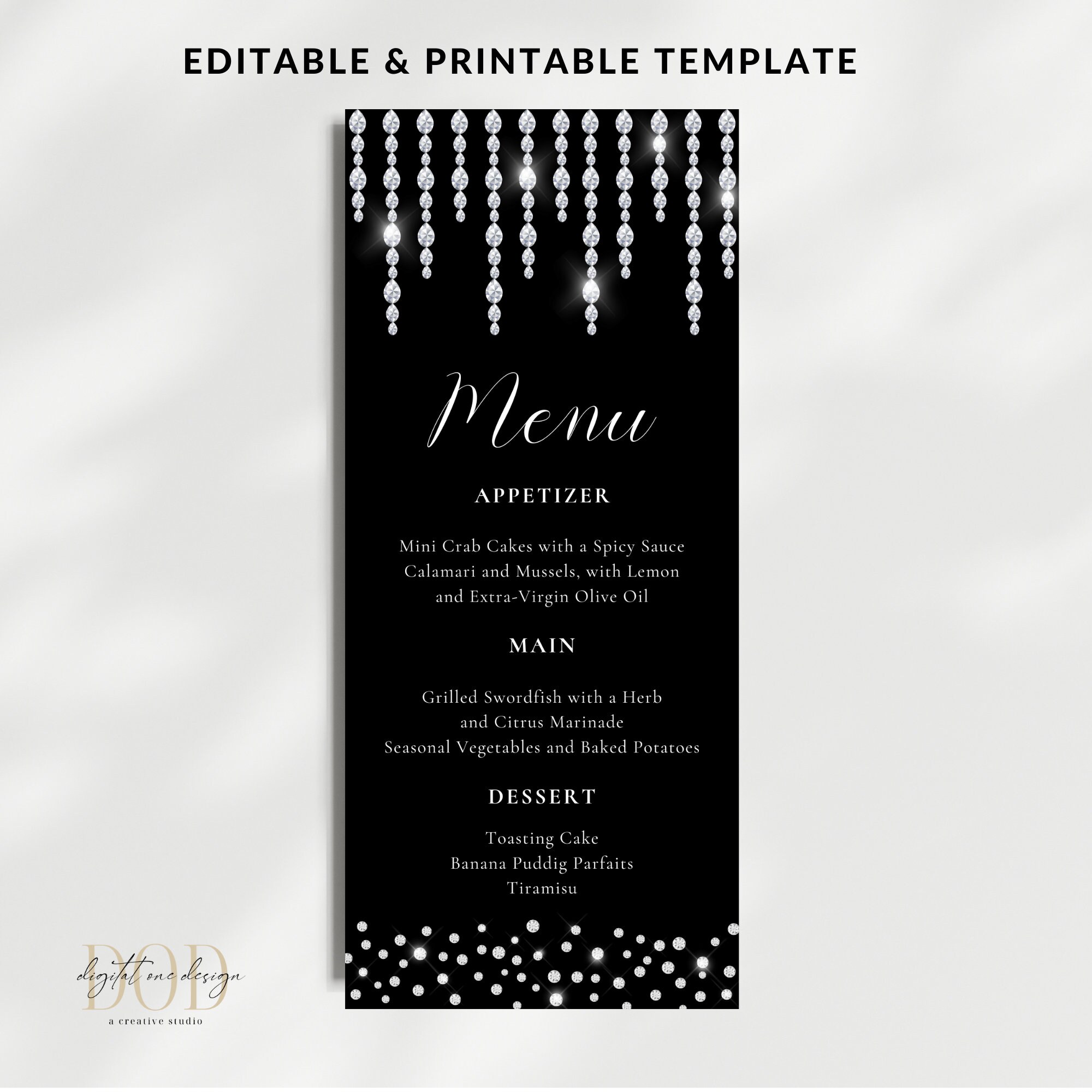 Editable Diamonds Party Menu Template, Printable Event Menu, Diamonds ...