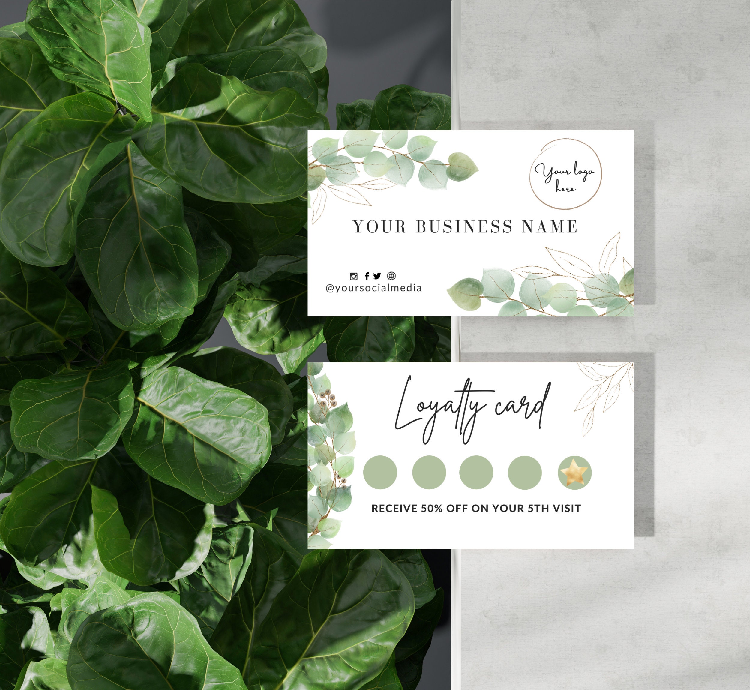 Editable Loyalty Card Template, Printable Reward Punch Card, Greenery ...