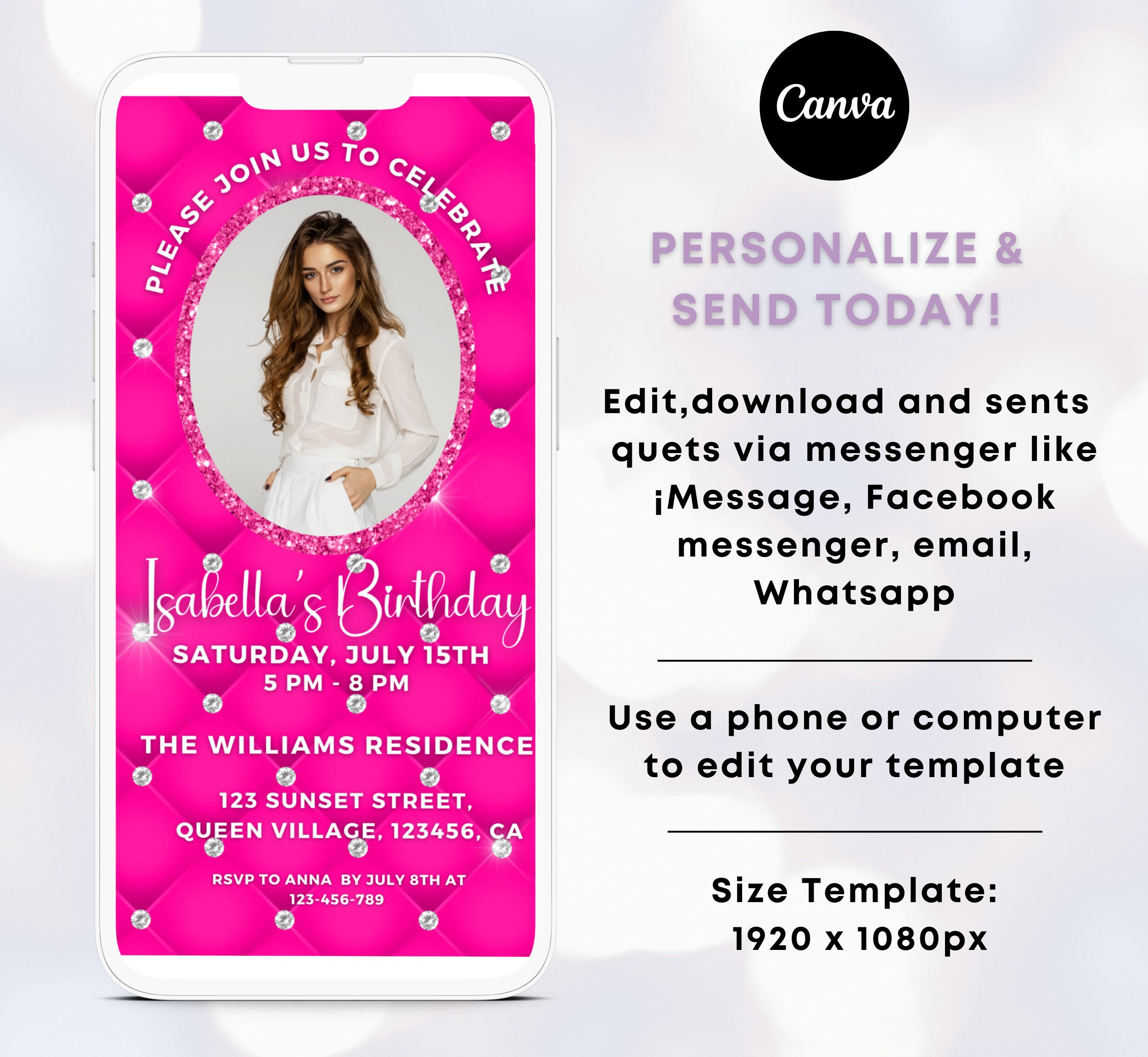 Electronic Birthday Invitation Template Phone Party Invite - Etsy