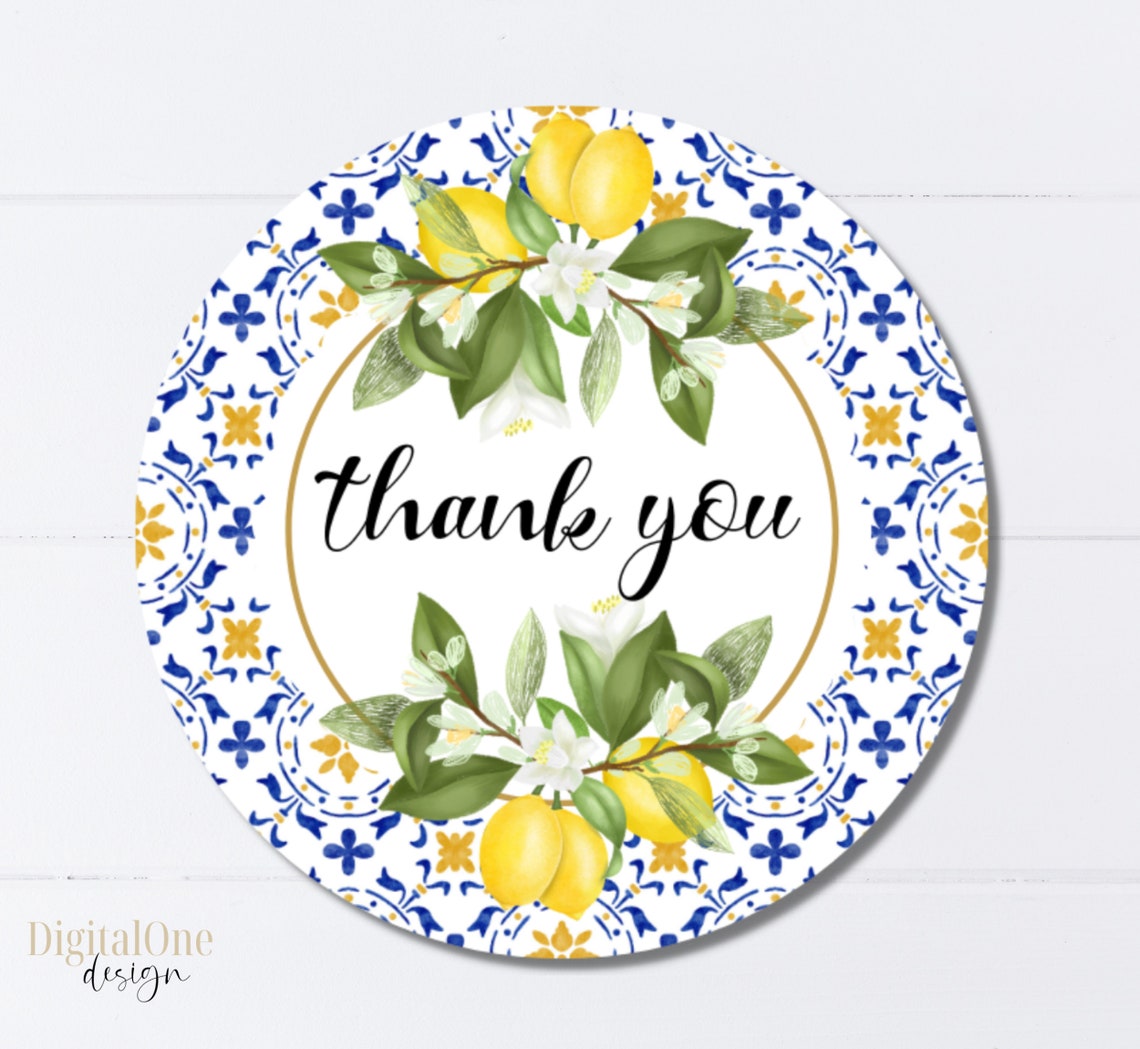 Lemon Thank You Tag Printable, Round Favor Stickers, INSTANT DOWNLOAD ...