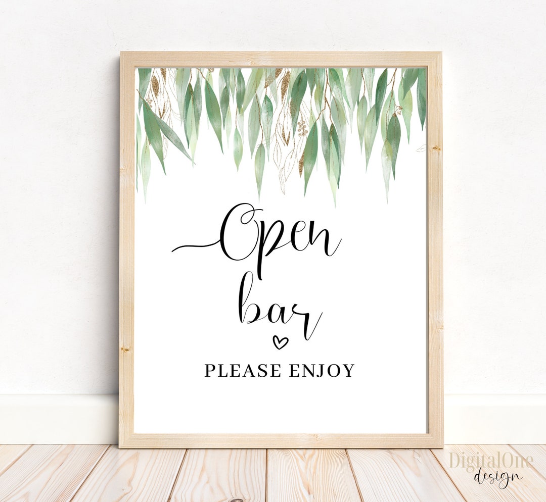 Greenery Open Bar Printable Sign, INSTANT DOWNLOAD, Reception Sign ...