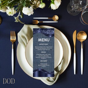 Denim Menu Cards Template, Denim Glitter Birthday Party Menu Card ...