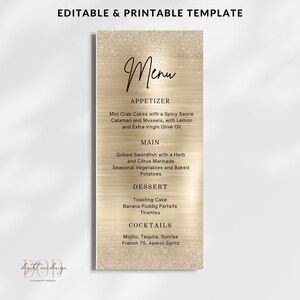 Elegant Menu Cards Template, Champagne Metallic Glitter Design ...