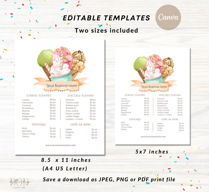 Ice Cream Price List Template, Ice Cream Menu Sign, Ice Cream ...
