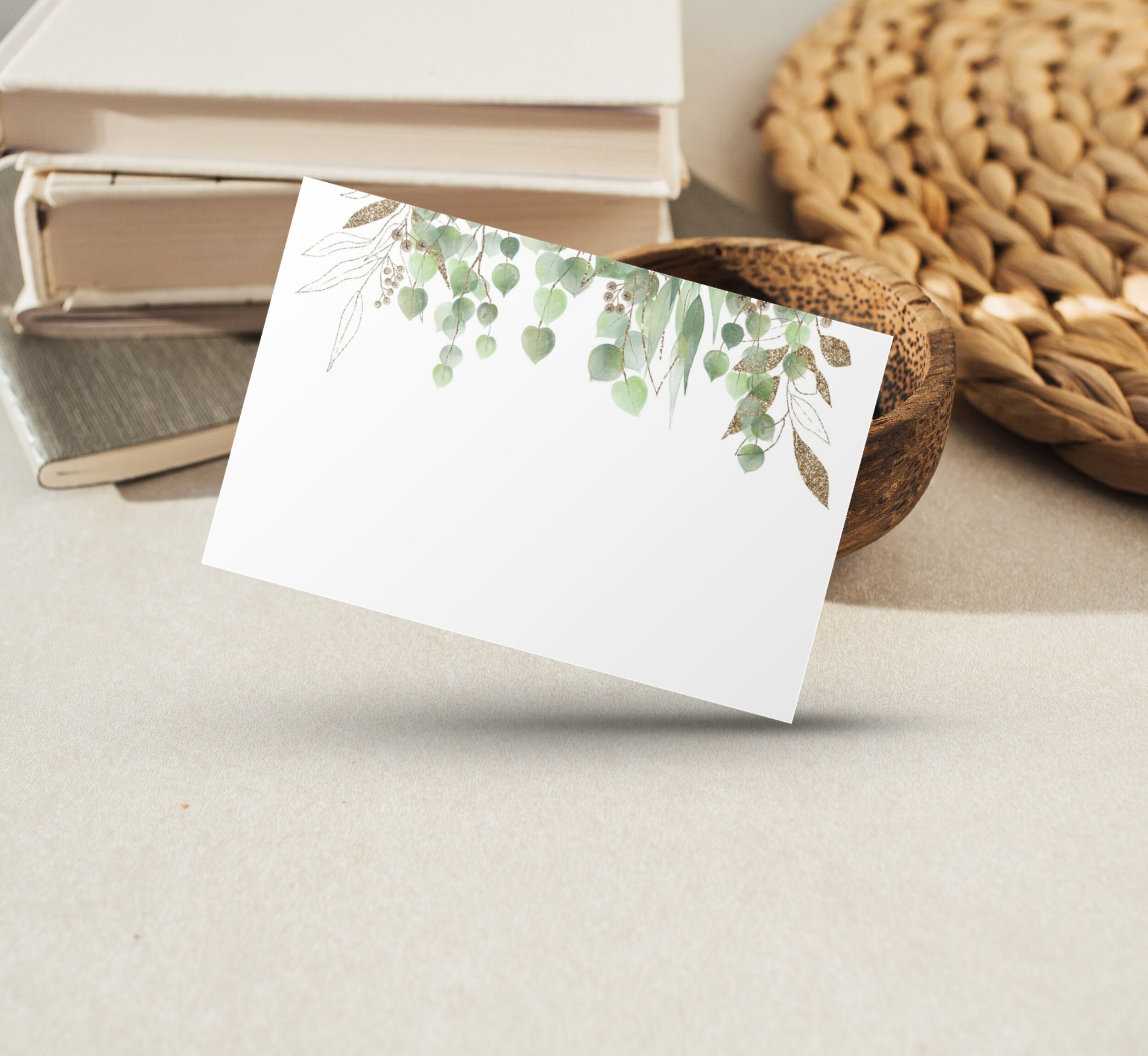 Greenery Note Card Template, Blank Note Cards Printable, Flat and ...