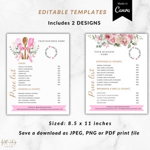 Editable Bakery Price List Template, Printable Price Guide for Cake ...