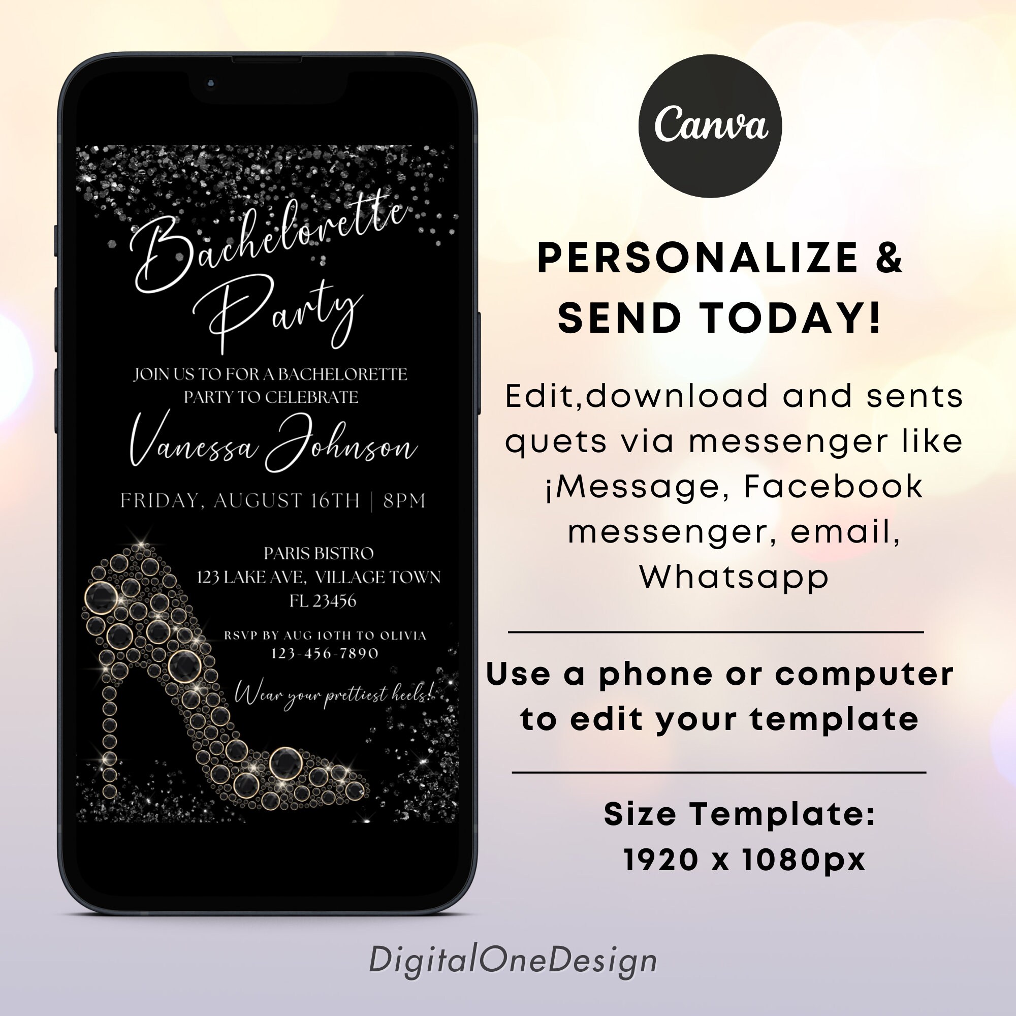 Editable Bachelorette Party Invitation Digital, Elegant High Heel With ...