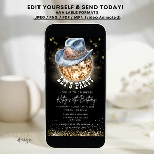 Let's Party Disco Ball Birthday Invitation, Western Cowgirl & Cowboy ...