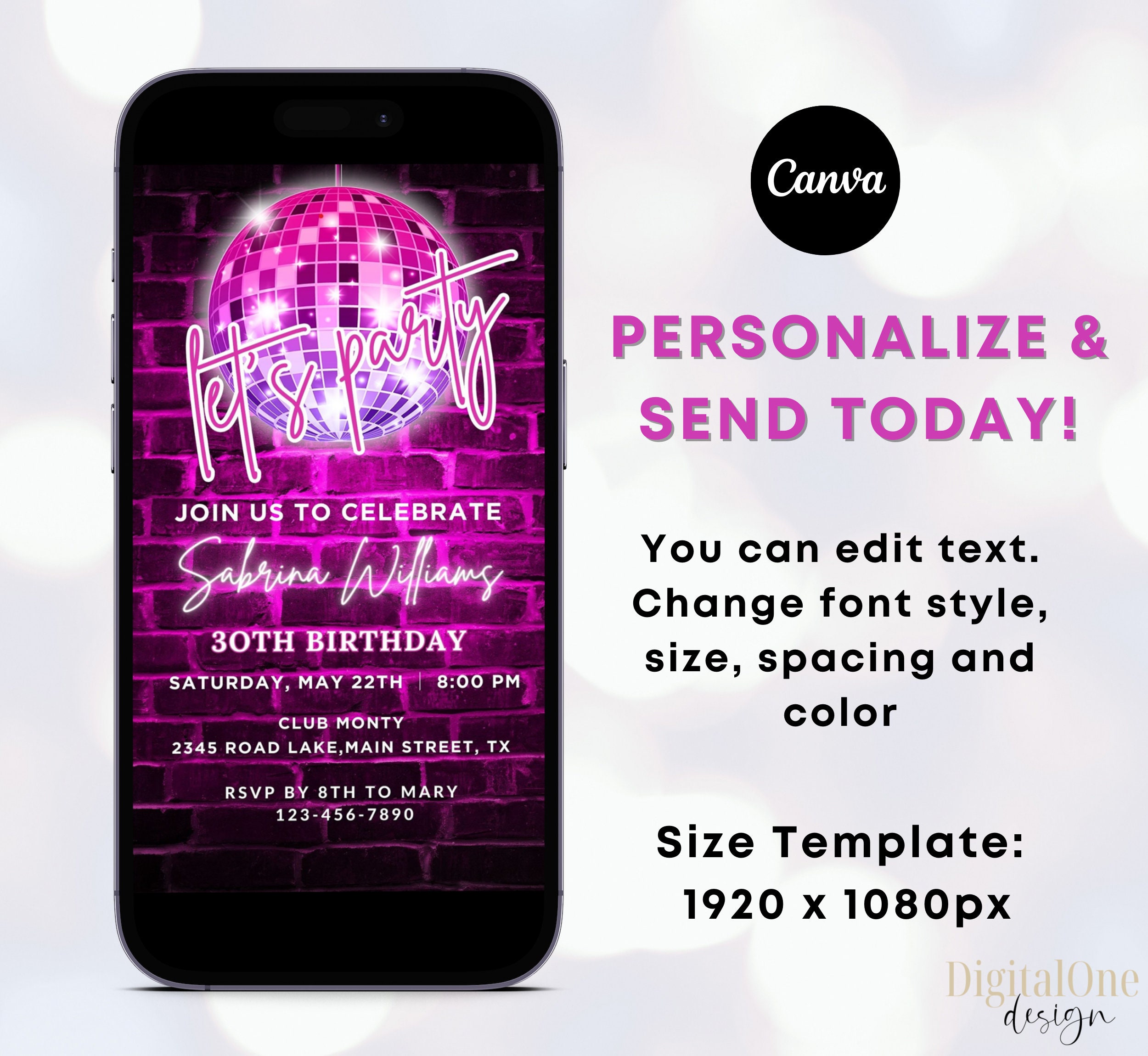 Digital Birthday Invitation Template, Let's Party Electronic Invite ...
