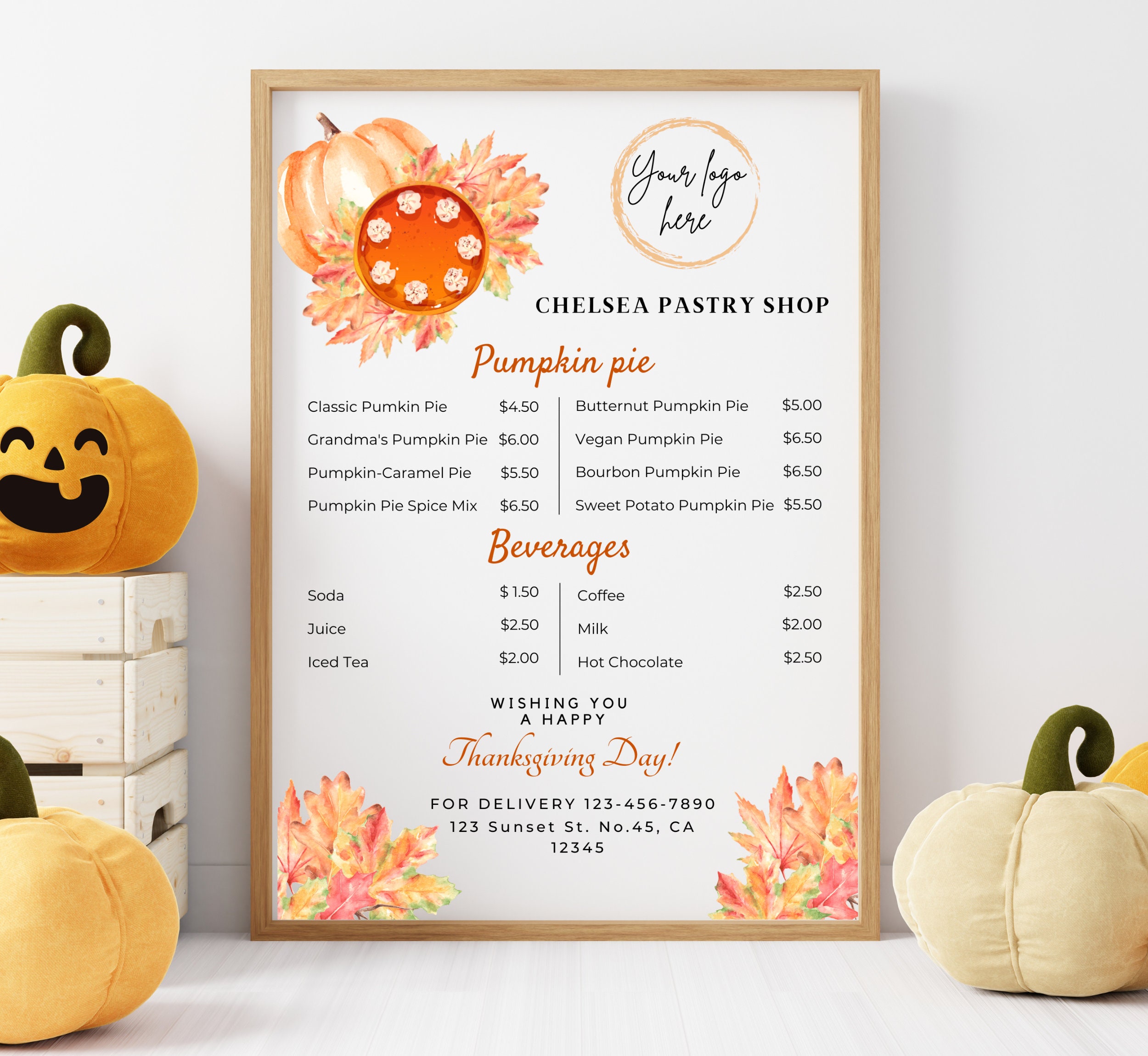 Fall Pumpkin Price List, Editable Menu Template, Pumpkin Pie, Instant ...