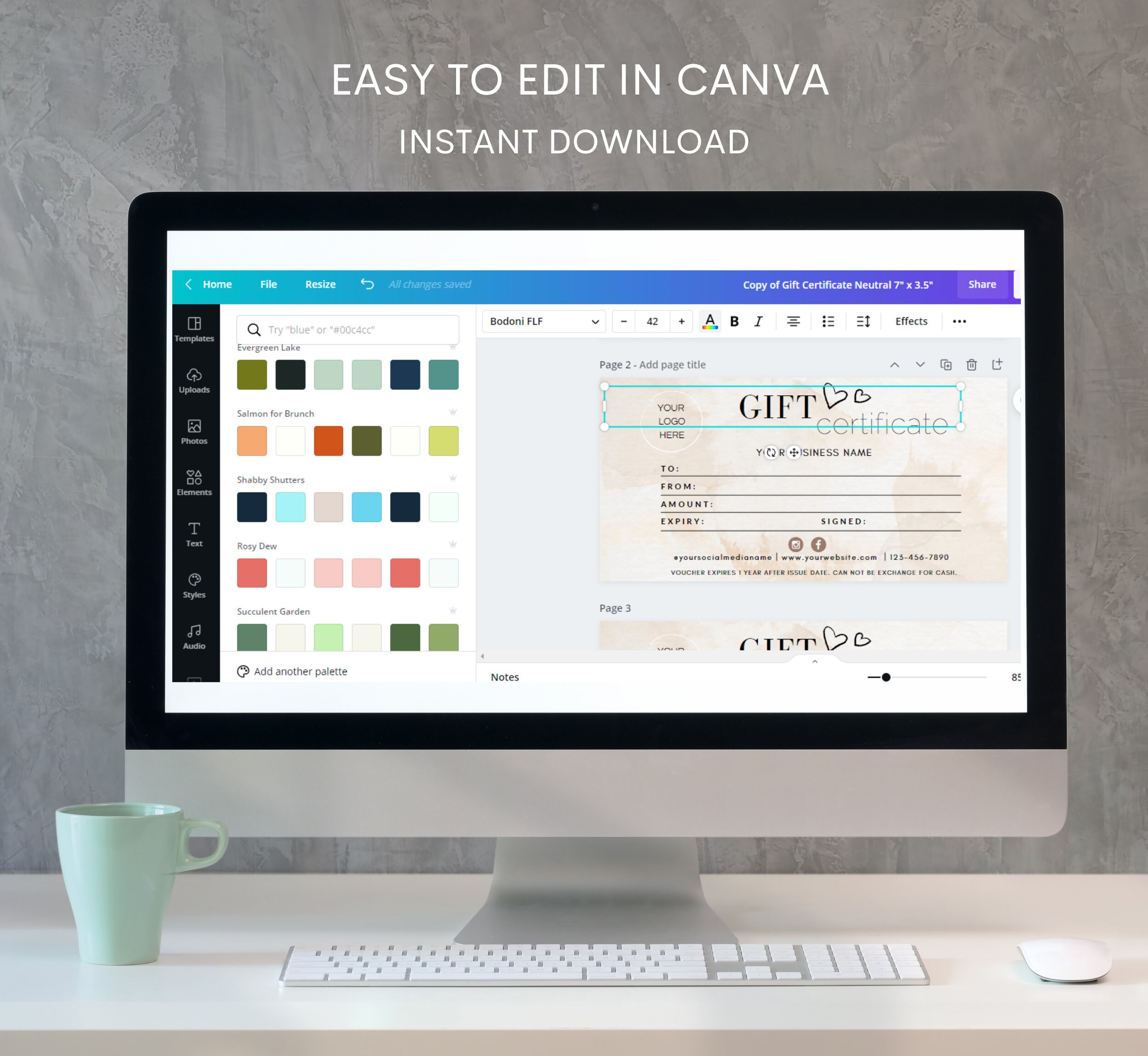 Gift Certificate Template Printable and Edit Gift Card - Etsy