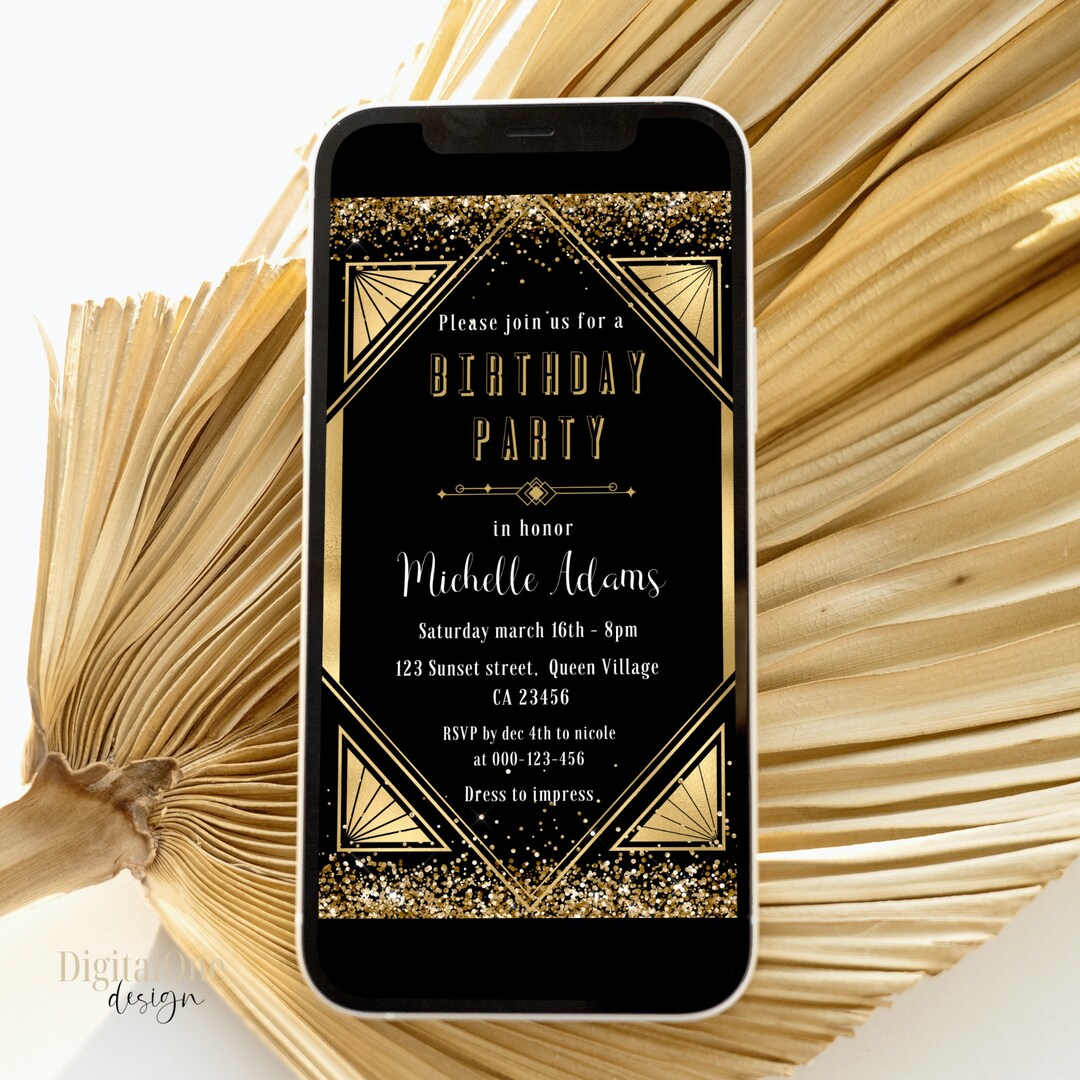 Art Deco Birthday Party Invitation, Gatsby Birthday Invitation Editable ...