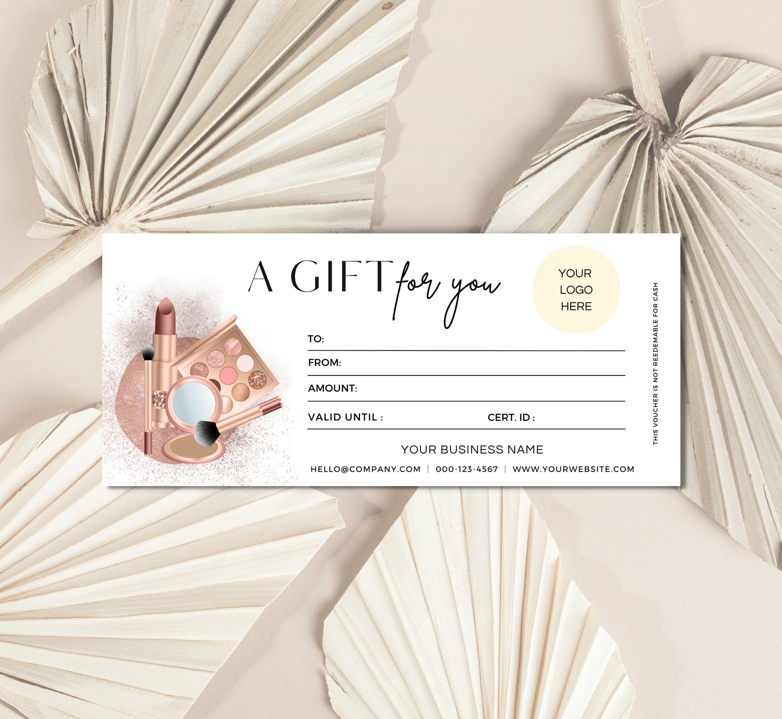 Gift Certificate Template Printable, Cosmetic Gift Voucher, Editable ...