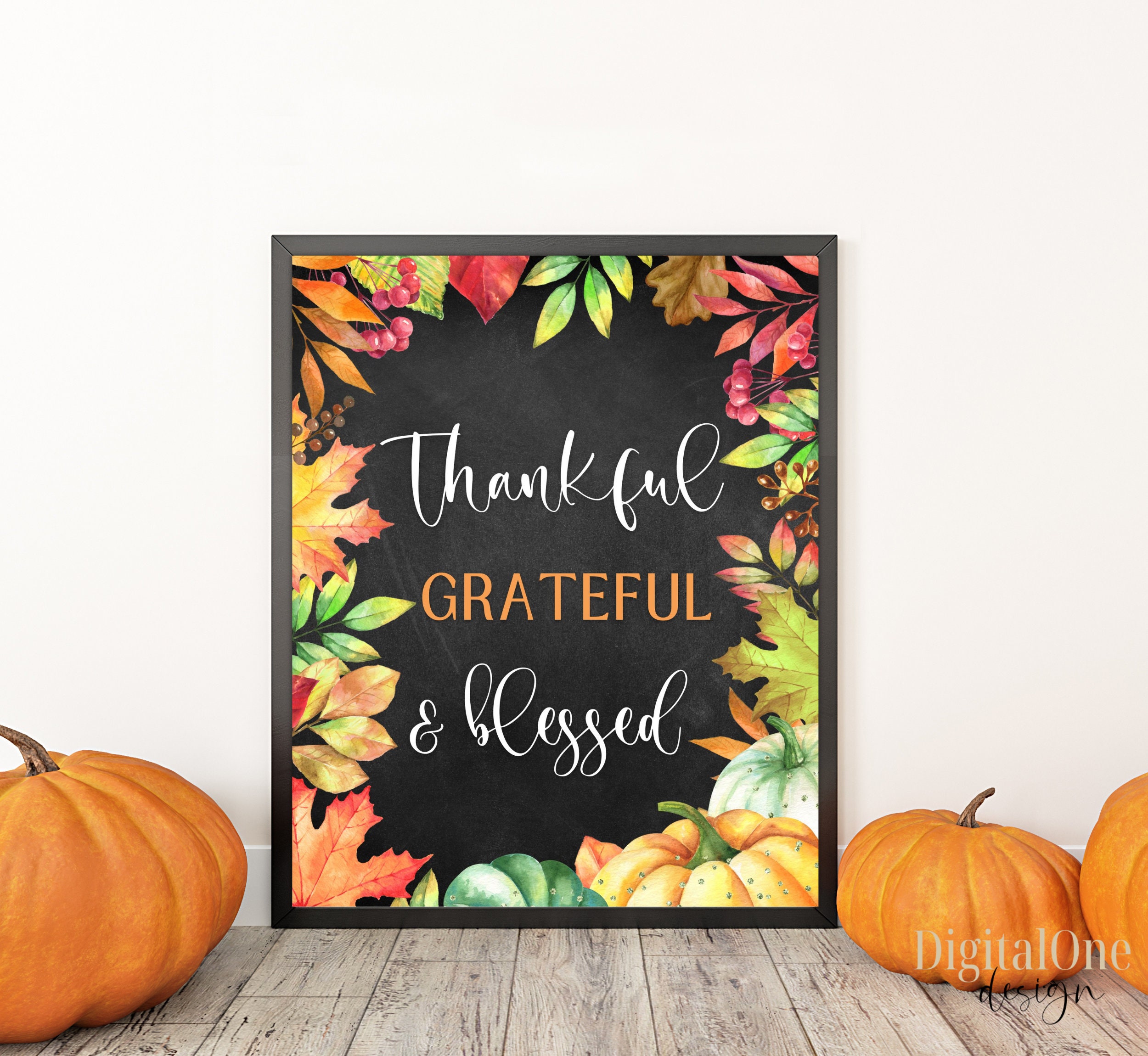 Printable Thankful Grateful Blessed Sign Fall Chalkboard - Etsy