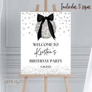 Black Bow & Disco Ball Welcome Sign, Coquette Ribbon Theme, Editable ...
