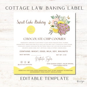Editable Cottage Law Labels Template, Cottage Food Labels, Ingredients ...