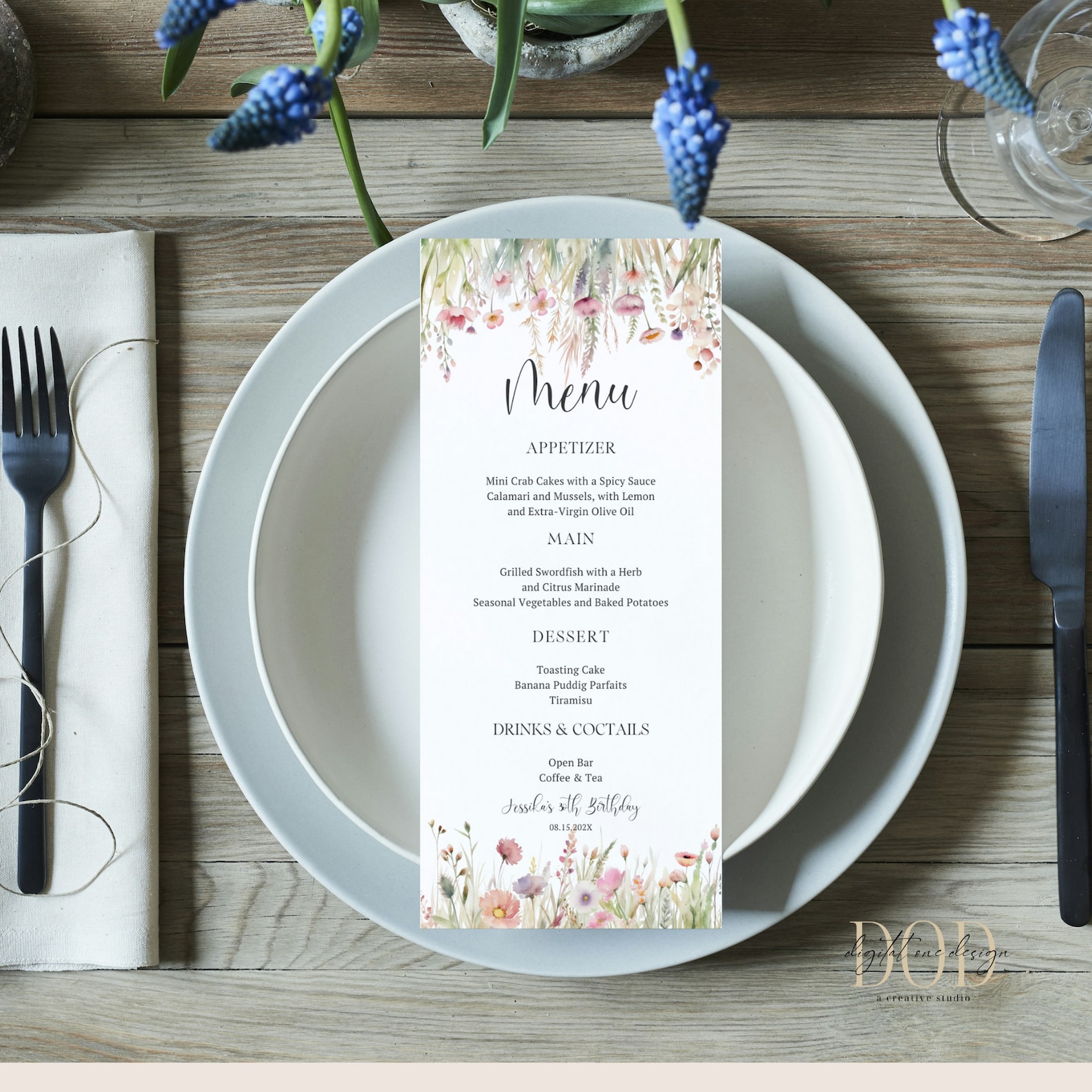 Wildflower Menu Card Template, Printable Birthday & Brunch Garden Party ...