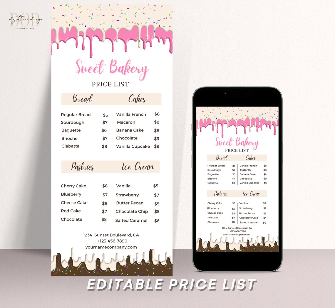 Editable Bakery Price List Template Dessert Frosting Sweet - Etsy