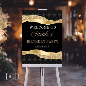Black Gold Welcome Sign Birthday Party Entryway Decoration, Elegant ...