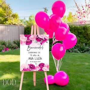 Spanish Birthday Welcome Sign, Poster De Bienvenidos, Hot Pink Floral ...