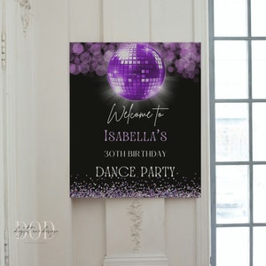 Disco Ball Party Welcome Sign, Purple Disco Ball Theme, Dance Party ...