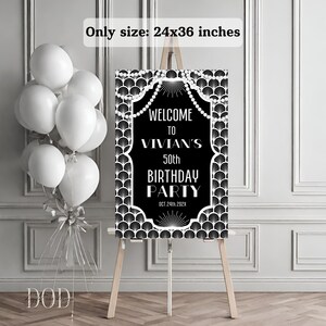 Art Deco Birthday Welcome Sign, Black and White Gatsby 1920s Theme ...