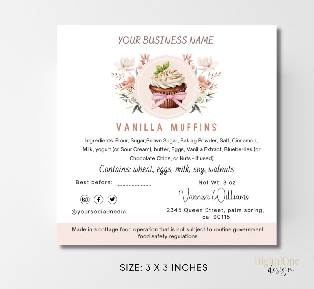 Cottage Law Baking Label Template, Editable Bakery Label for Sweet ...