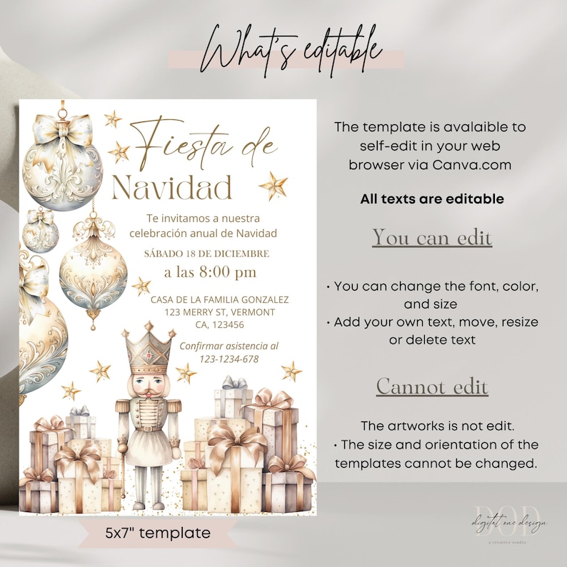 Spanish Christmas Party Invitation, White Holiday Party Invite, Fiesta De Navidad, Elegant ...