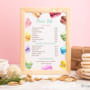 Macarons Price List Template, DIY Bakery Menu, Pastry Dessert Pricing ...