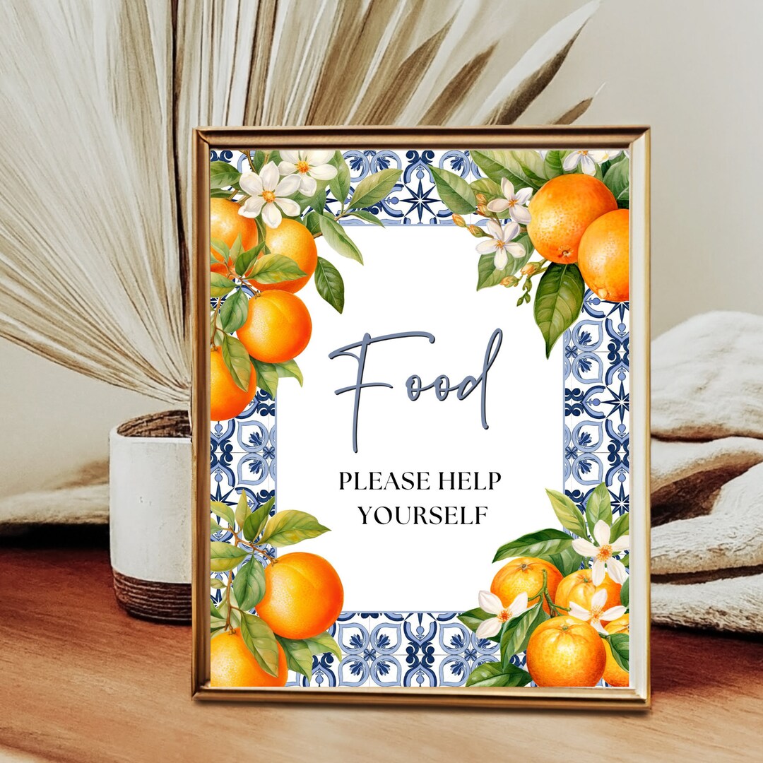 Mediterranean Tile & Orange Food Sign, Blue and Orange, Italy ...