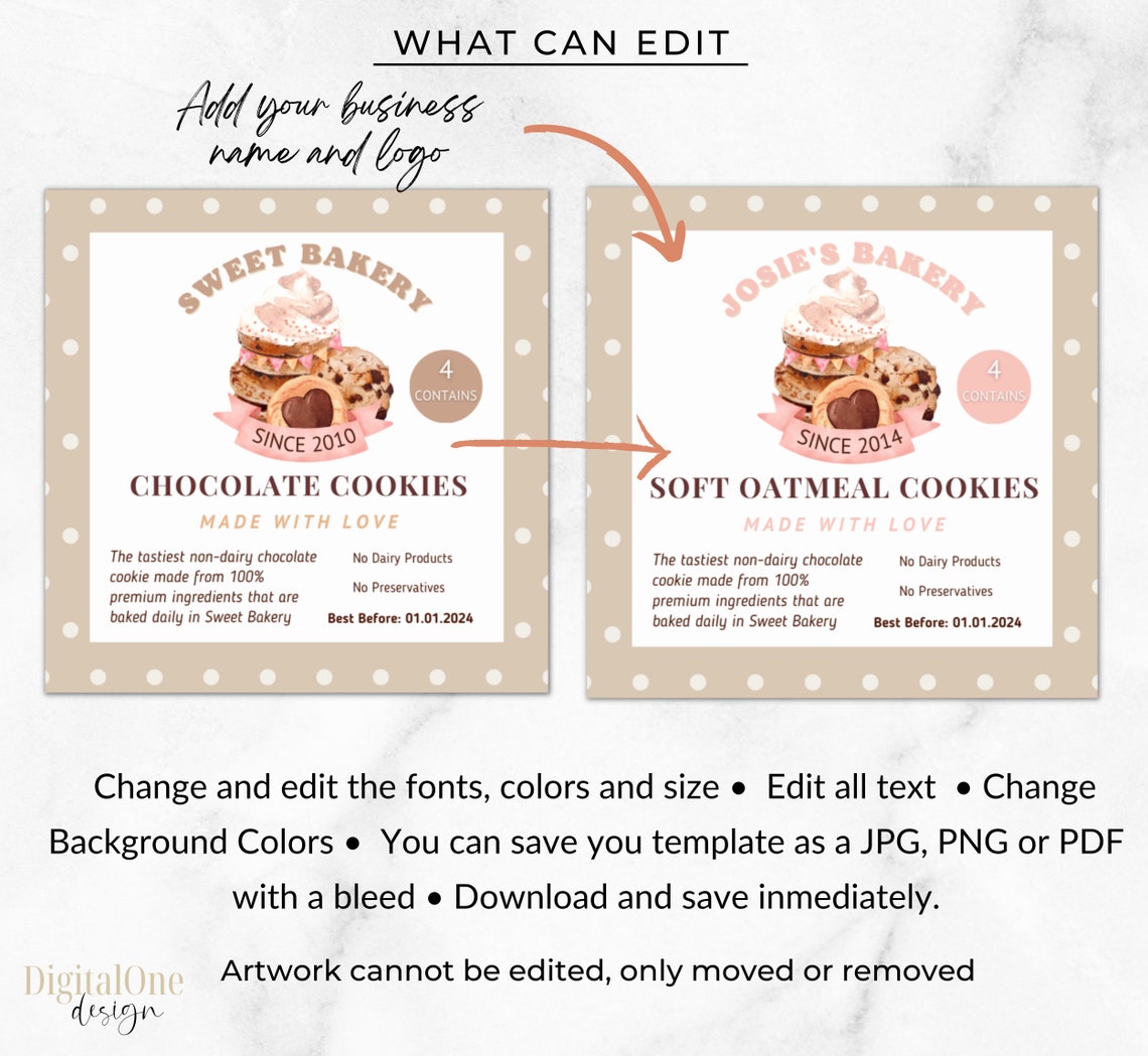 Editable Bakery Label Tamplete Homemade Cookies Label Custom - Etsy