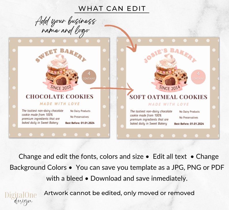 Editable Bakery Label Tamplete Homemade Cookies Label Custom - Etsy