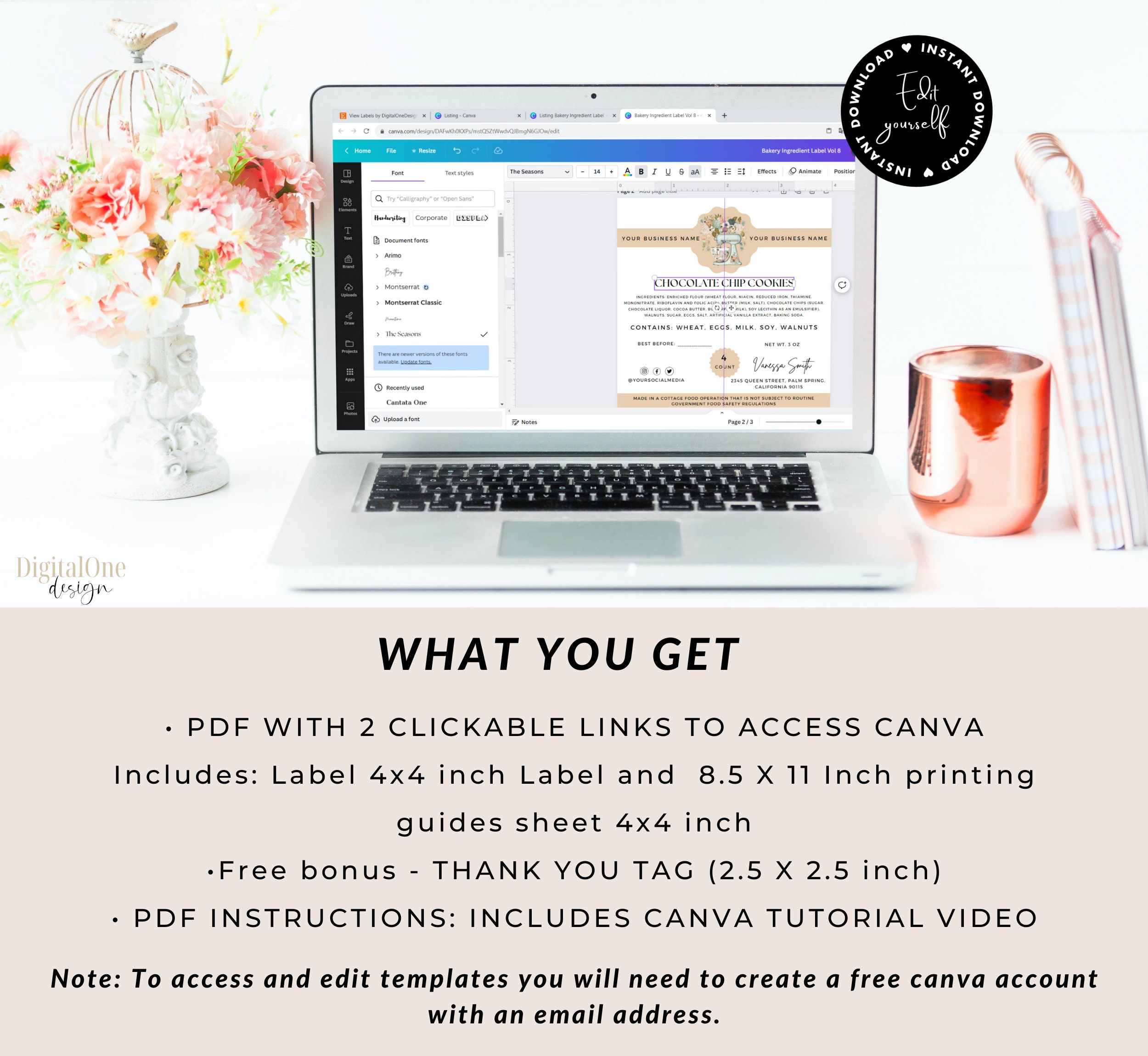 Editable Cottage Law Labels Template, Custom Home Bakery, Cookies ...