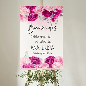 Spanish Birthday Welcome Sign, Poster De Bienvenidos, Hot Pink Floral ...